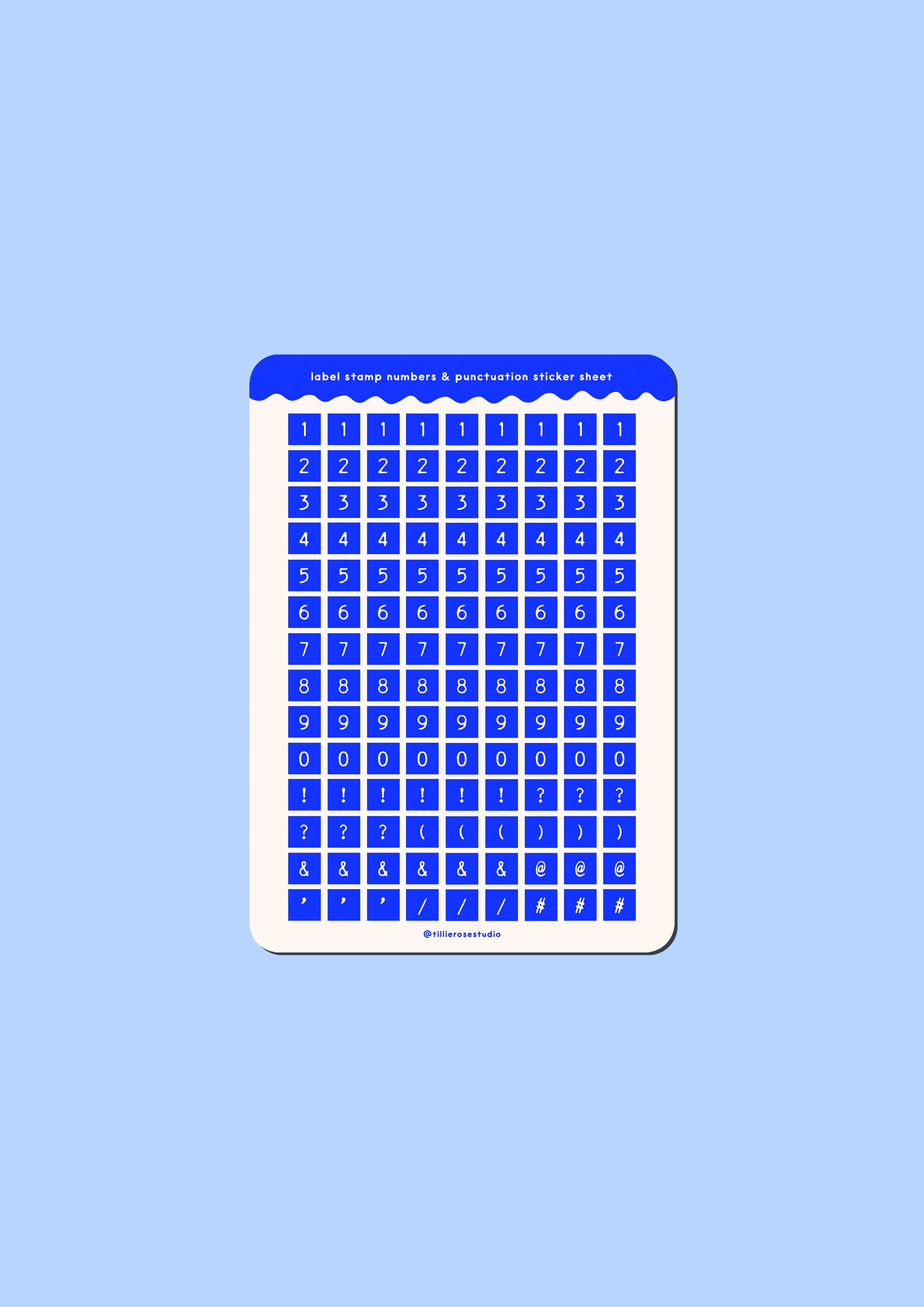 Blue Label Stamp Number & Punctuation Sticker Sheet – Tillie Rose Studio